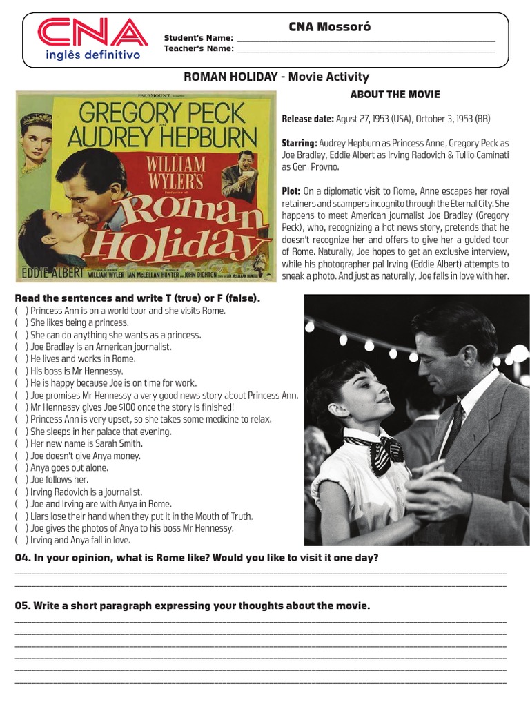Roman Holiday - Movie Activity: Cna Mossoró | PDF | Mystery, Thriller ...