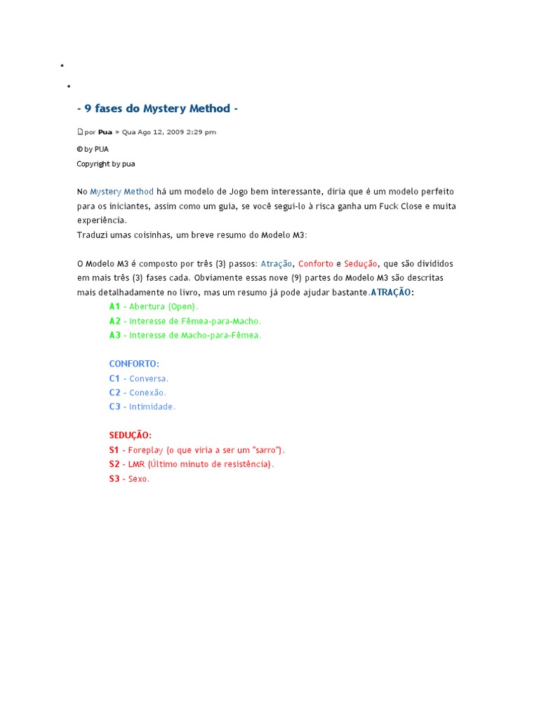 9 Fases Do Mystery Method | Download grátis PDF | Esportes | Relação sexual