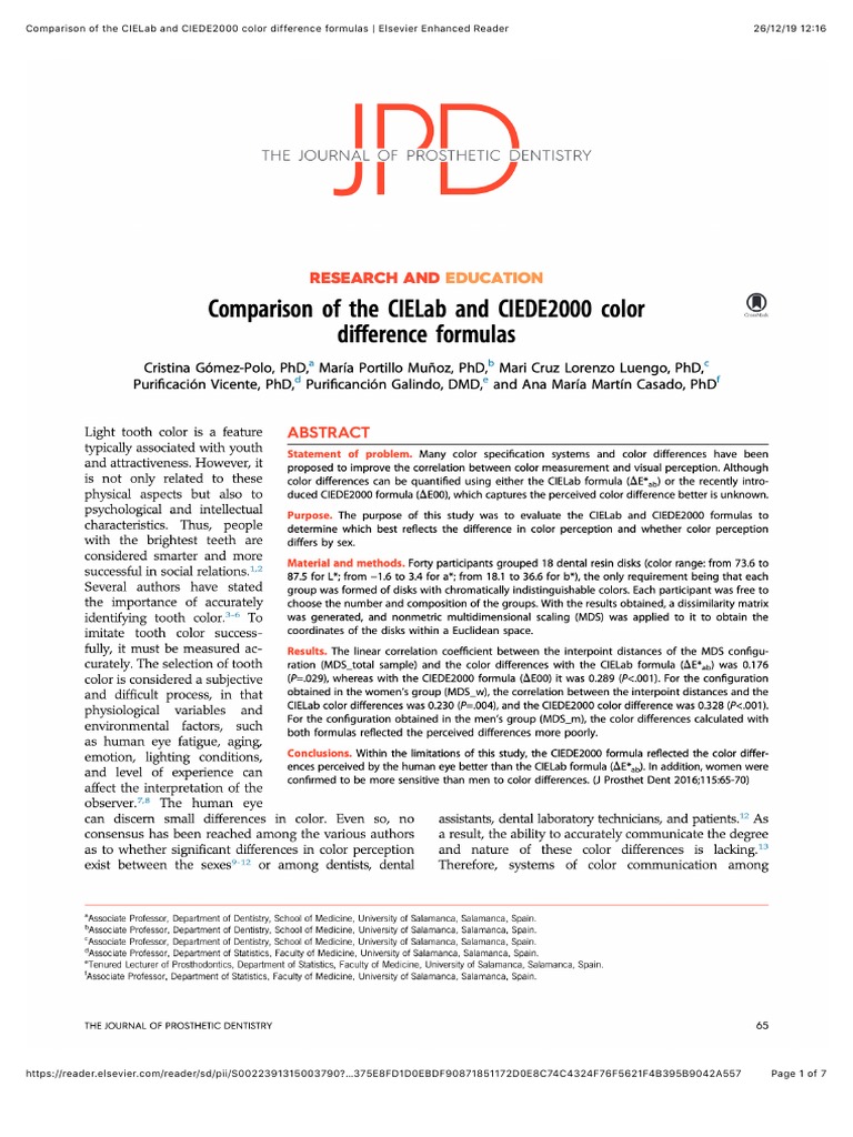 Comparison of The CIELab and CIEDE2000 Color Difference Formulas ...