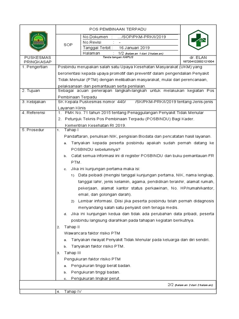 Sop Pos Pembinaan Terpadu | PDF