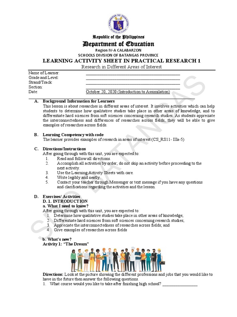 Practical Research 1 Research in Different Areas of Interest MELC5 LAS ...