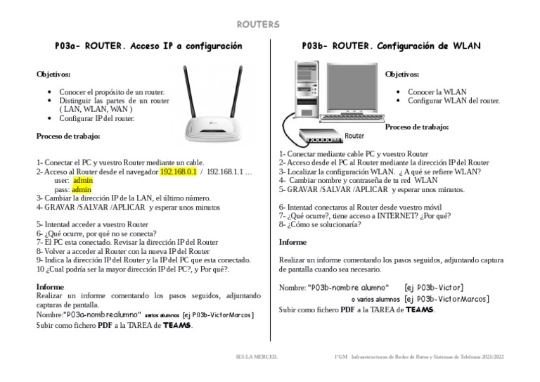 Configuración básica de routers: direccionamiento IP y redes inalámbricas | PDF | Enrutador ...