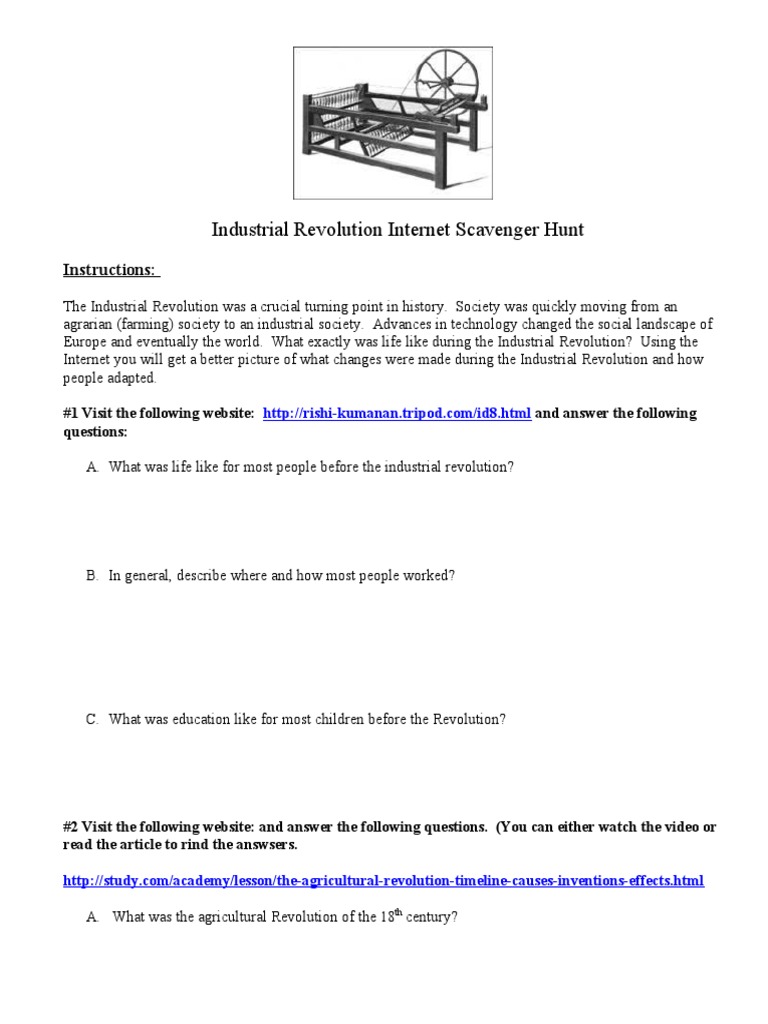Industrial Revolution Internet Scavenger Hunt: Instructions | PDF ...
