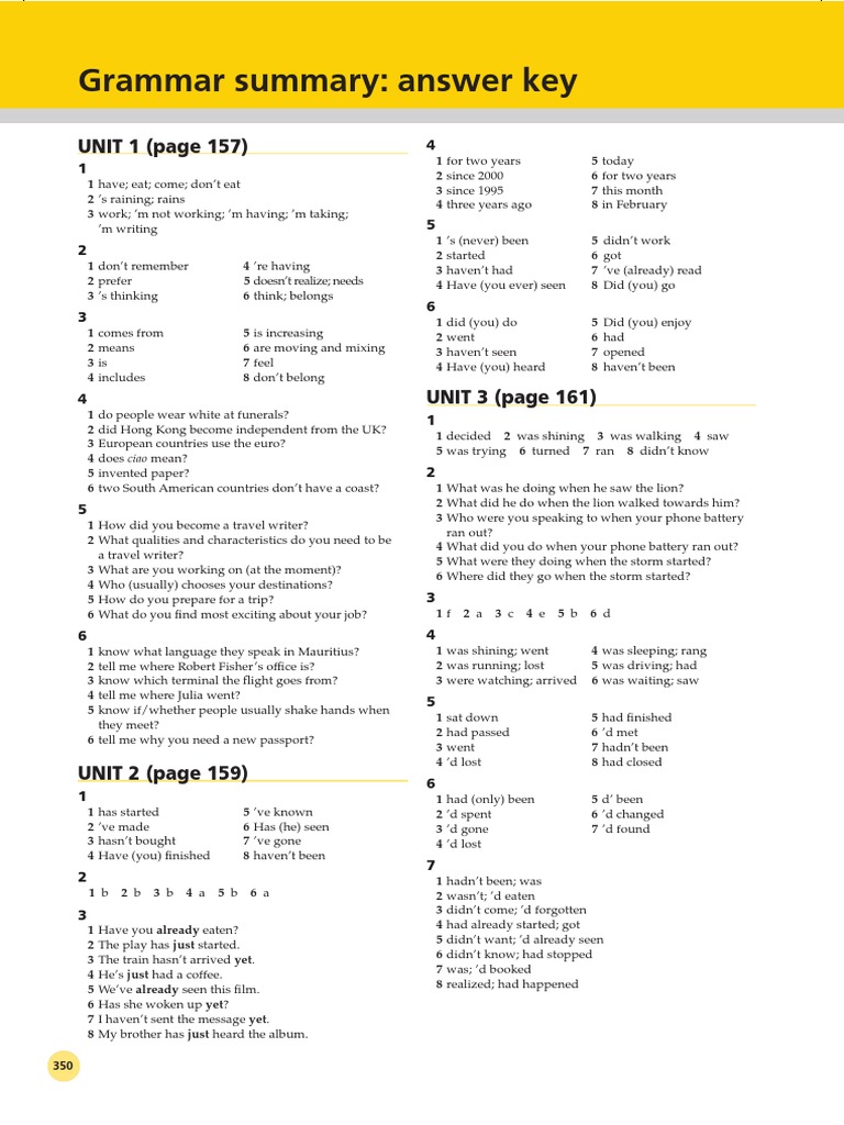Grammar Summary: Answer Key: UNIT 1 (Page 157) | PDF