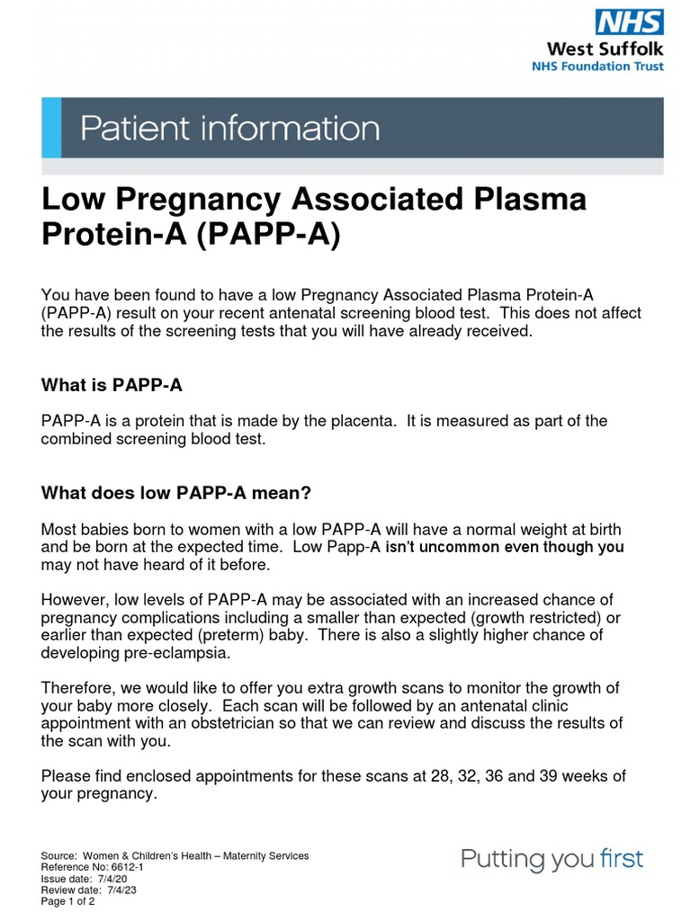Low Pregnancy Associated Plasma Protein-A (PAPP-A) | PDF | Pregnancy ...