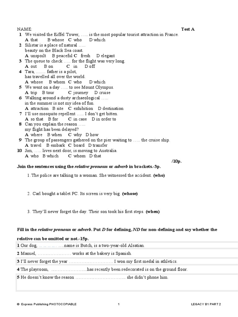 © Express Publishing PHOTOCOPIABLE 1 Legacy B1 Part 2 | Download Free ...