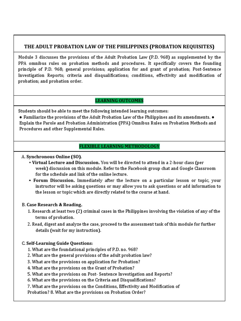 The Adult Probation Law of The Philippines (Probation Requisites) | PDF ...