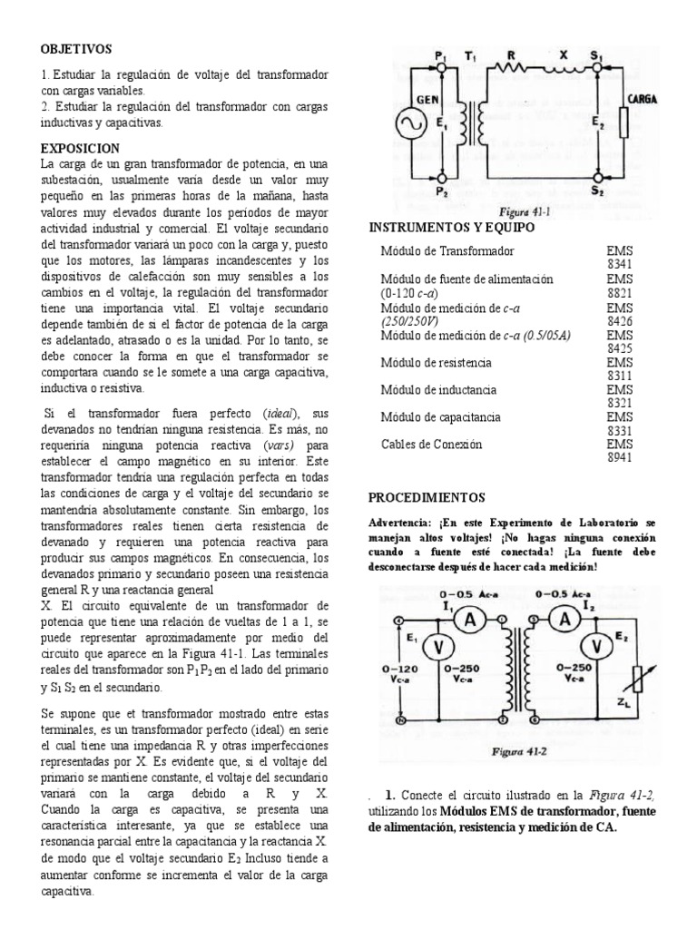 Practica 4 Regulacion Del Transformador | PDF | Transformador | Inductor
