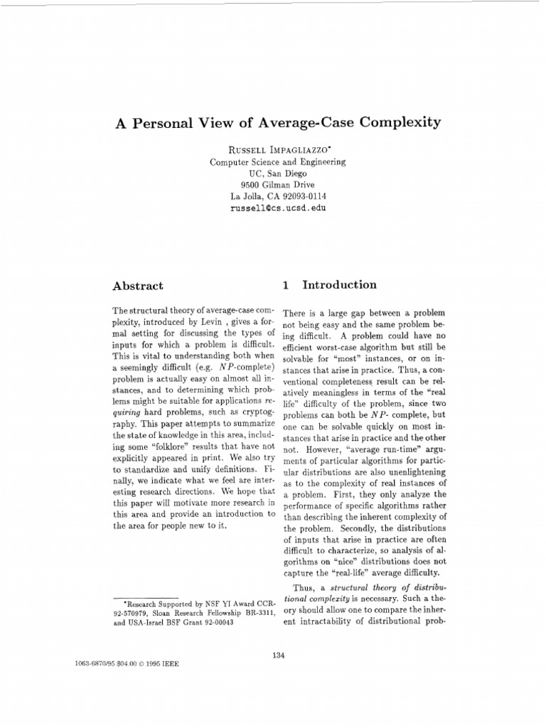 A Personal View of Average-Case Complexity | PDF | Time Complexity ...