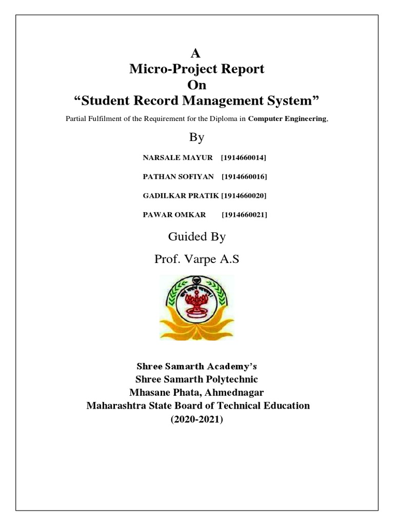 A Micro-Project Report On "Student Record Management System" | PDF ...