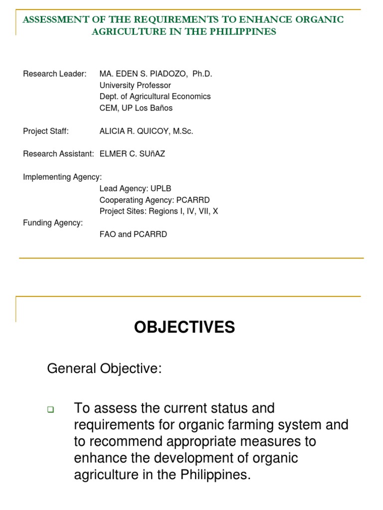 Assessment of The Requirements To Enhance Organic Agriculture in The ...