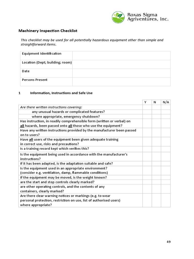 Machinery Inspection Checklist | PDF | Safety | Occupational Safety And ...