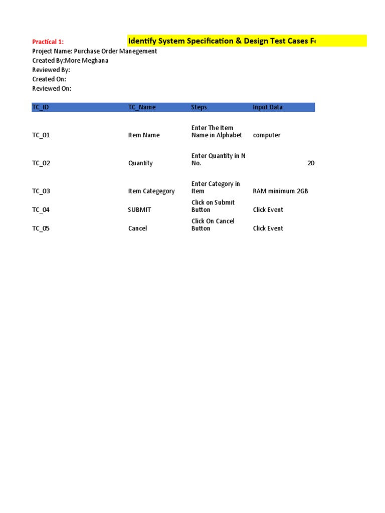 Purchase Order Management Test Cases Identified | PDF