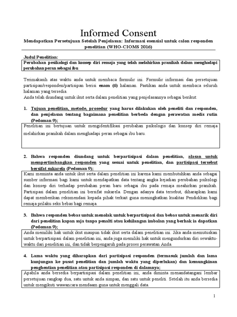Informed Consent Bagi Peneliti | PDF