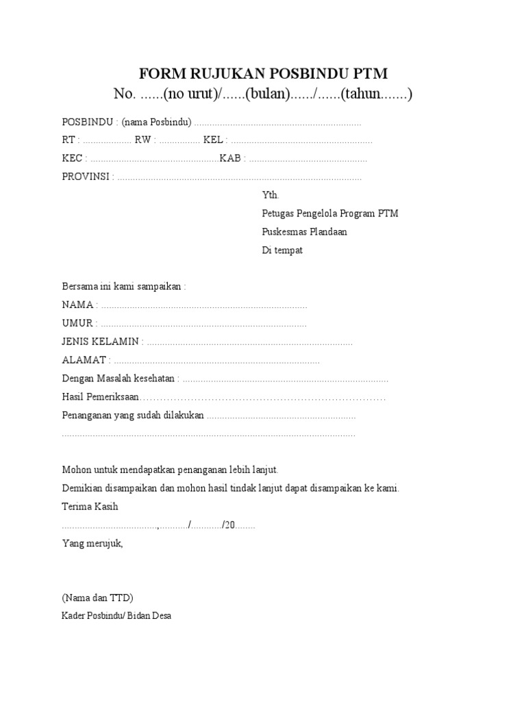 Form Rujukan Posbindu PTM Plandaan | PDF