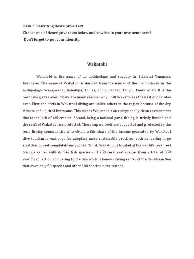 Task Rewriting Descriptive Text | PDF | Beach | Coral Reef