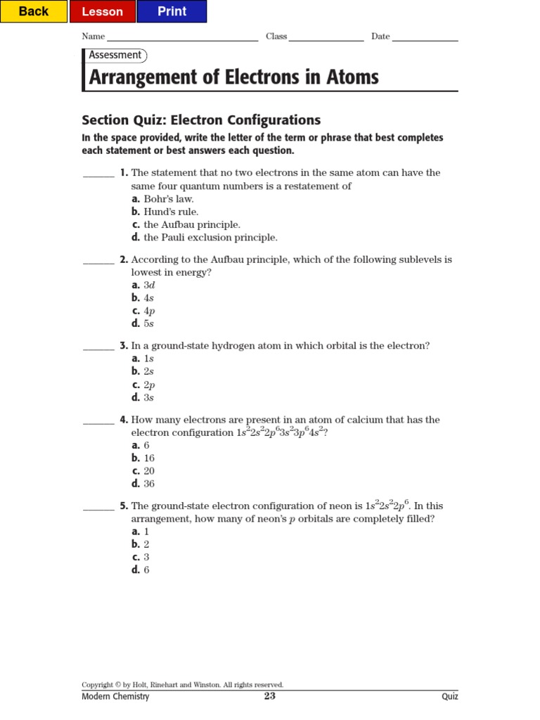 Electron Configurations Practice Test A | PDF | Electron Configuration ...