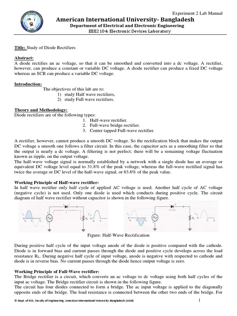 Device Exp 2 Student Manual | PDF | Rectifier | Diode