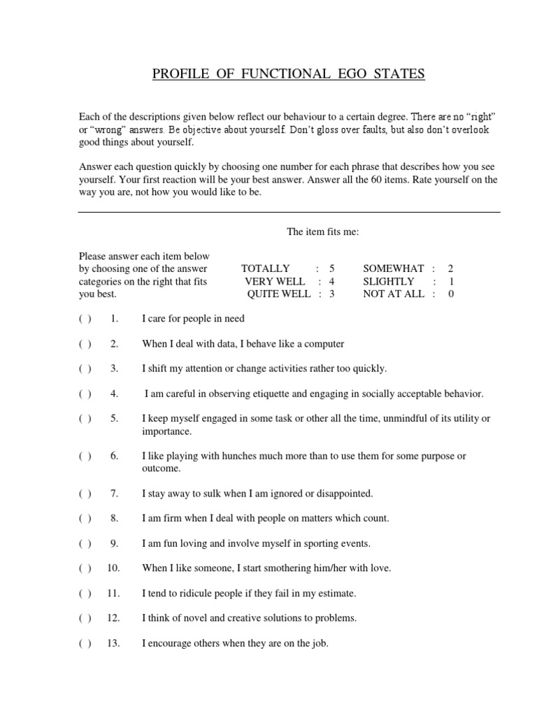 Functional Ego States Assessment | PDF | Behavioural Sciences | Psychology