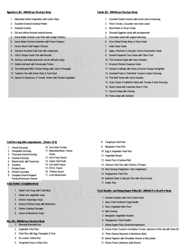 Buffet Menu Selection 2021 | PDF | Salad | Curry