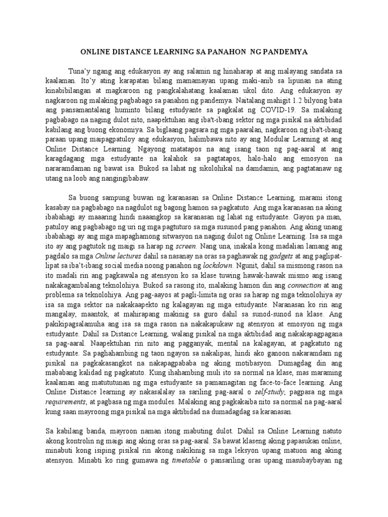 Online Distance Learning Sa Panahon NG Pandemya | PDF