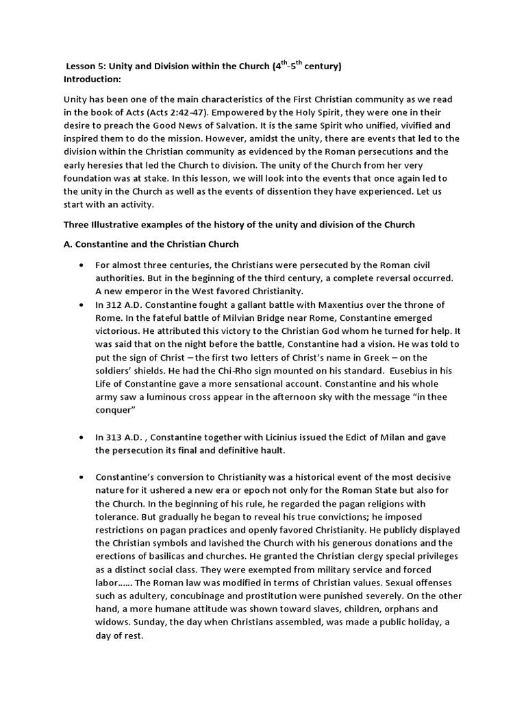 Lesson 5 Unity and Division Within The Church | PDF | Christology ...