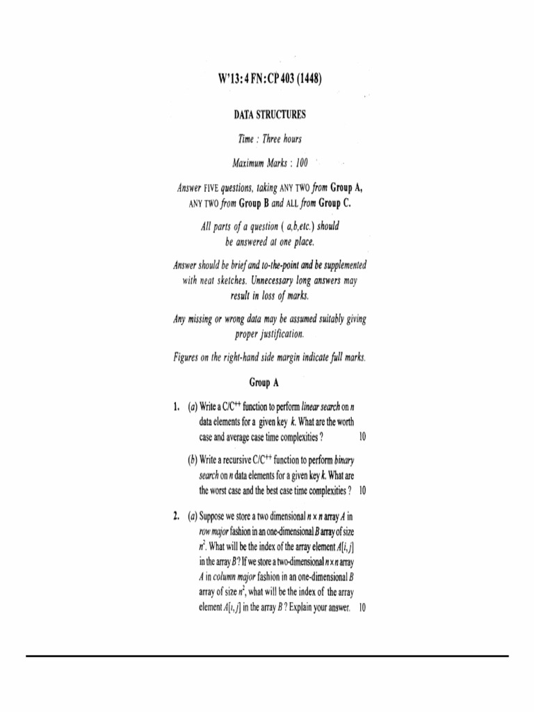 Data Structures Question Paper | PDF | Array Data Structure | Computer Data