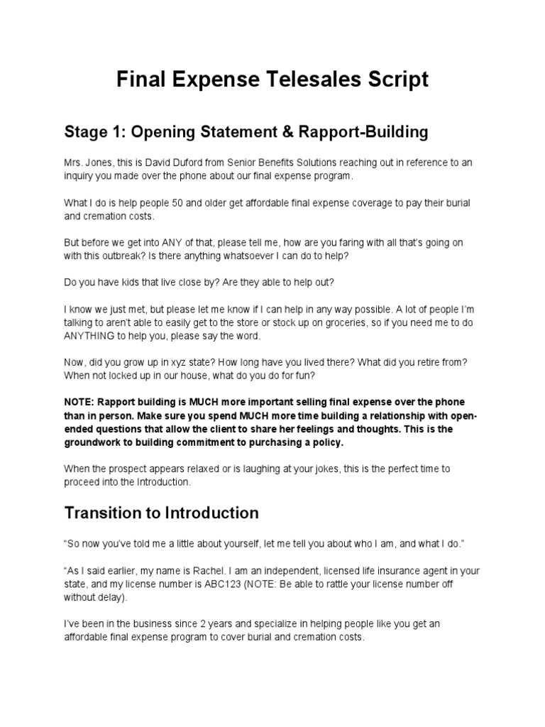 Final Expense Telesales Presentation | PDF | Insurance | Life Insurance