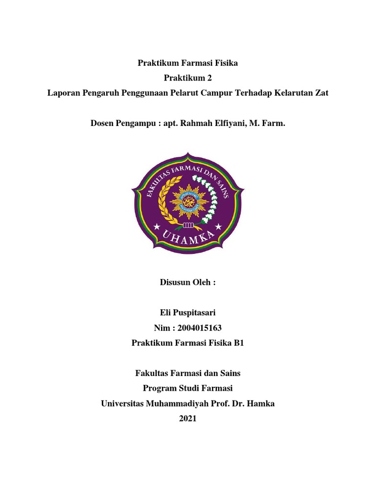 Laporan Praktikum Modul 2 Farmasi Fisika B1 (Eli Puspitasari) | PDF ... Laporan Praktikum Modul 2 Farmasi Fisika B1 (Eli Puspitasari) | PDF ...