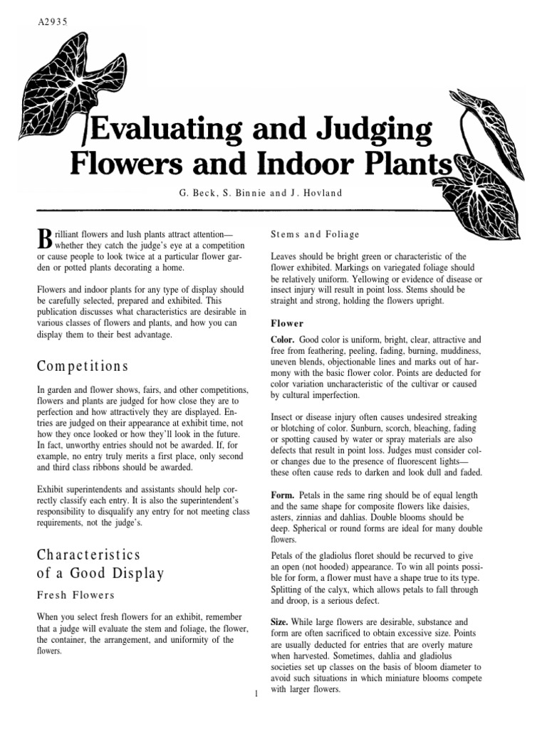 Evaluating Judging Flowers Indoor Plants | PDF | Flowers | Garden Plants