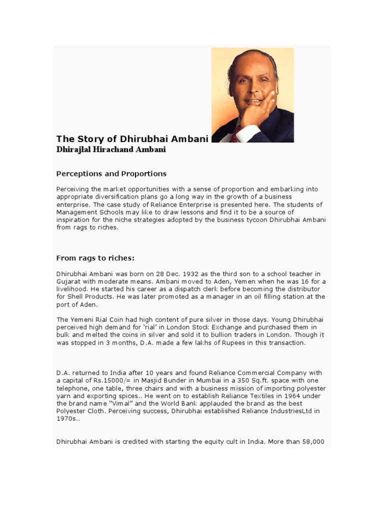 The Story of Dhirubhai Ambani | PDF | Investing | Economies