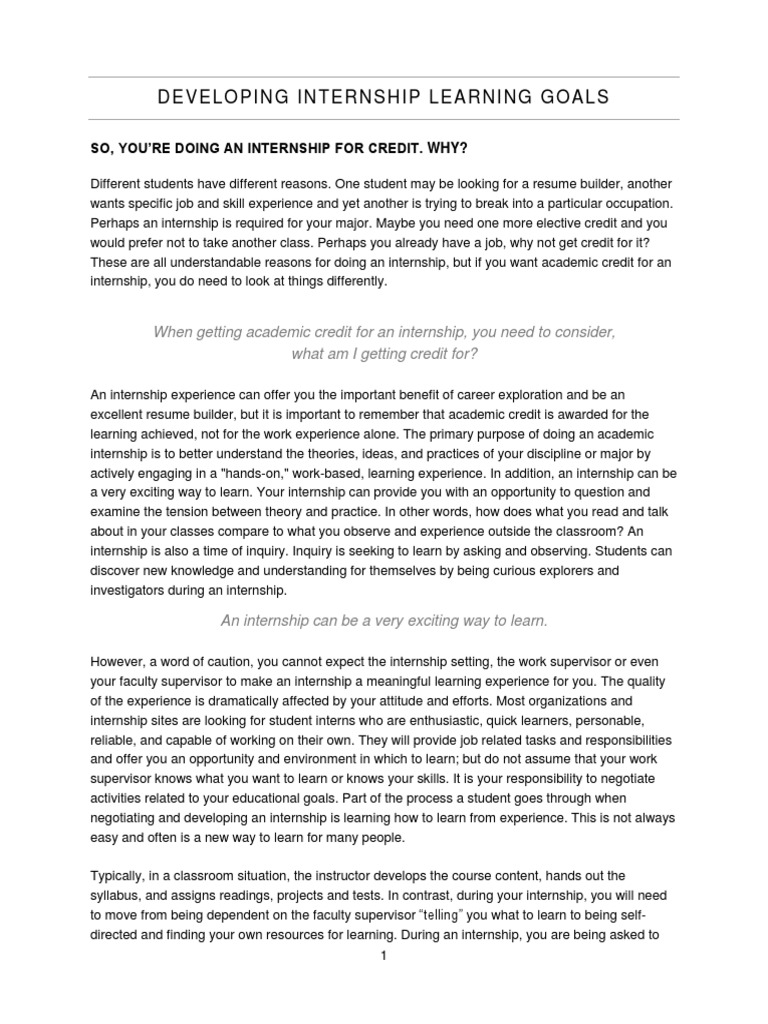 Developing Internship Learning Goals | PDF | Learning | Job Hunting