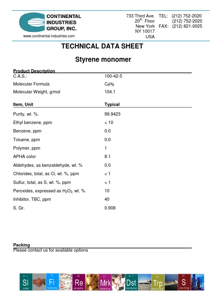 Styrene Monomer TDS | PDF