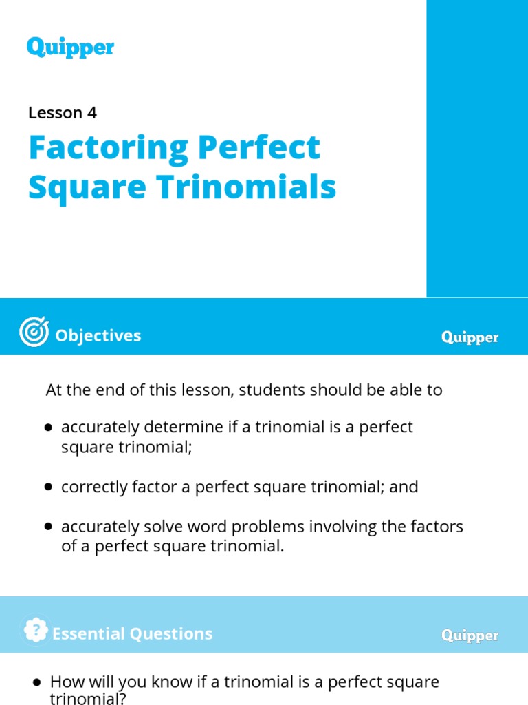 Factoring Perfect Square Trinomials: Learning to Identify and Factor ...