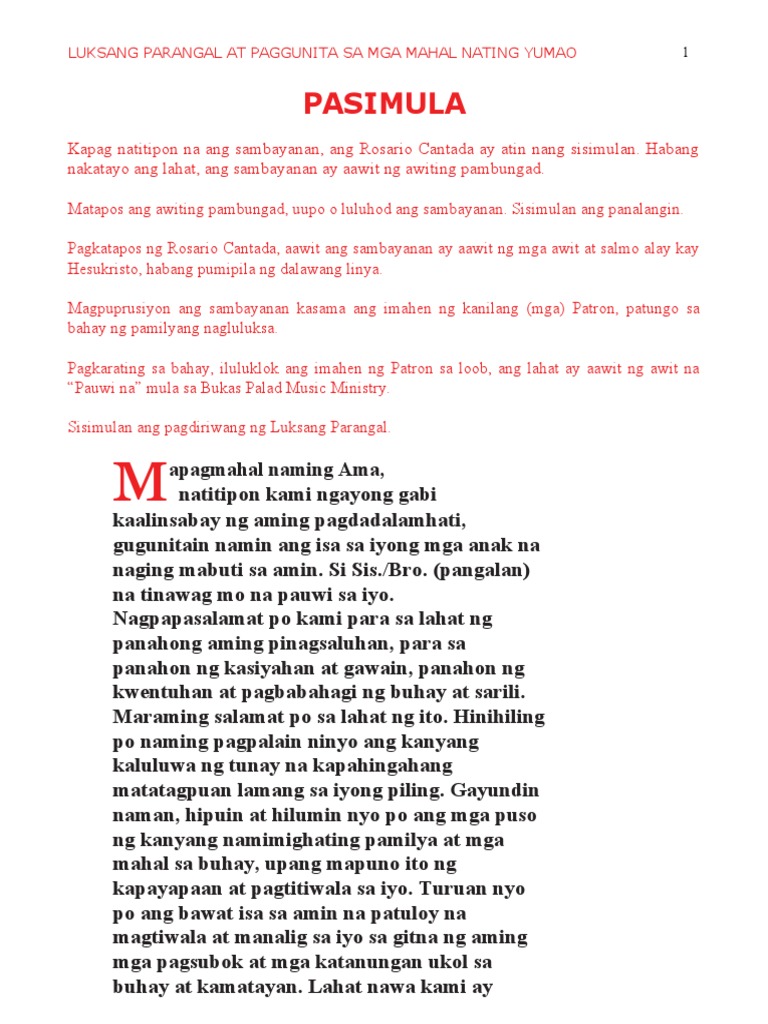 Luksang Parangal Alay Sa Yumao | PDF