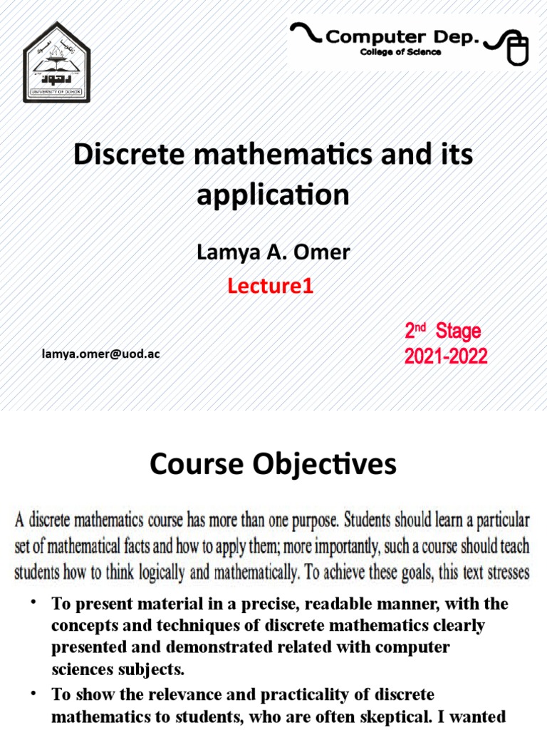 Discrete Mathematics and Its Application: Lamya A. Omer | PDF | Discrete Mathematics | Logic
