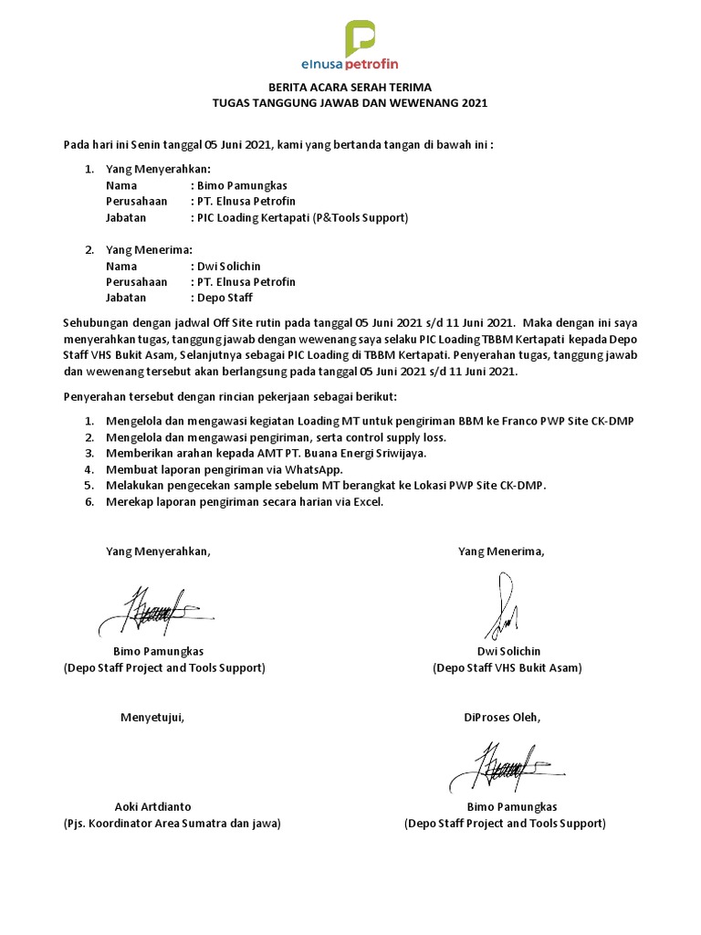 BAST Loading DMP (Staff P&Tools Support Kepada Staff VHS Bukit Asam ...