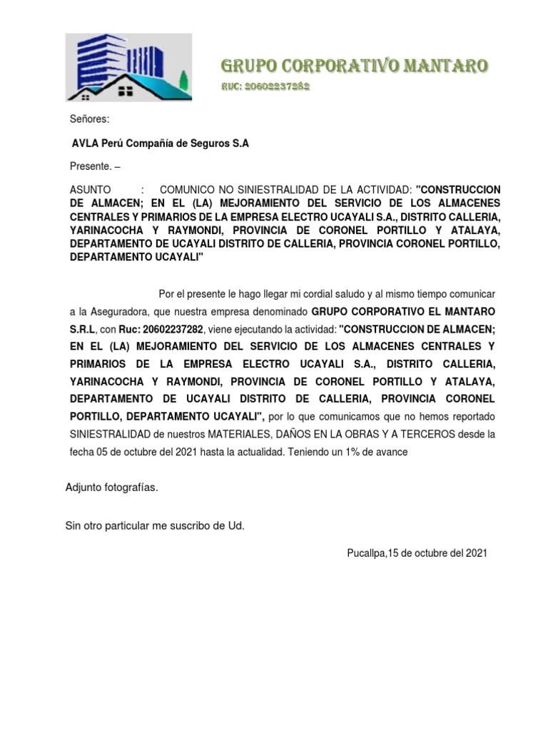 Carta de No Siniestro JJT - Poliza Car-Avla | PDF