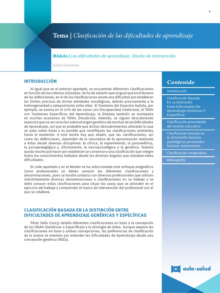 M2T2- Clasificación de las dificultades del aprendizaje | PDF ...