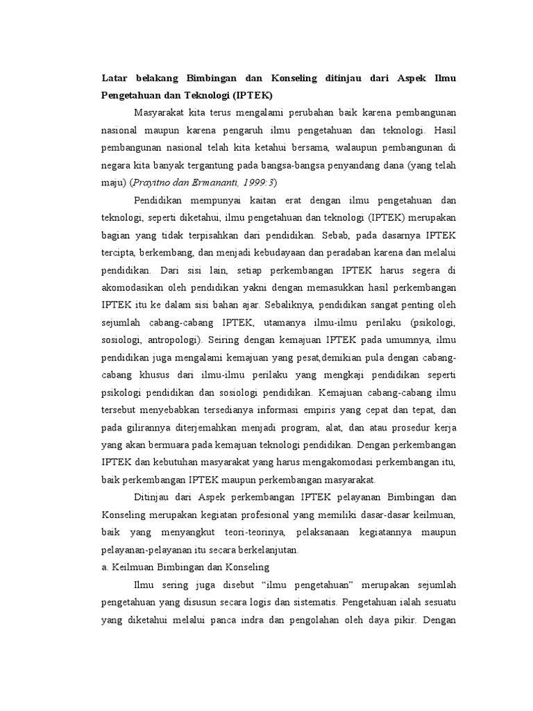Latar Belakang BK Dari IPTEK | PDF
