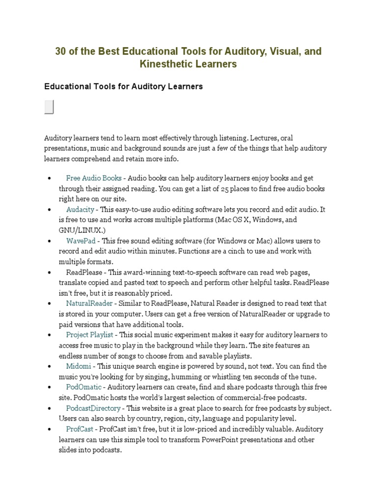 30 of The Best Educational Tools For Auditory, Visual, and Kinesthetic ...