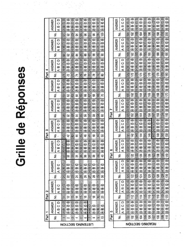 Grille de Réponses TOEIC | PDF