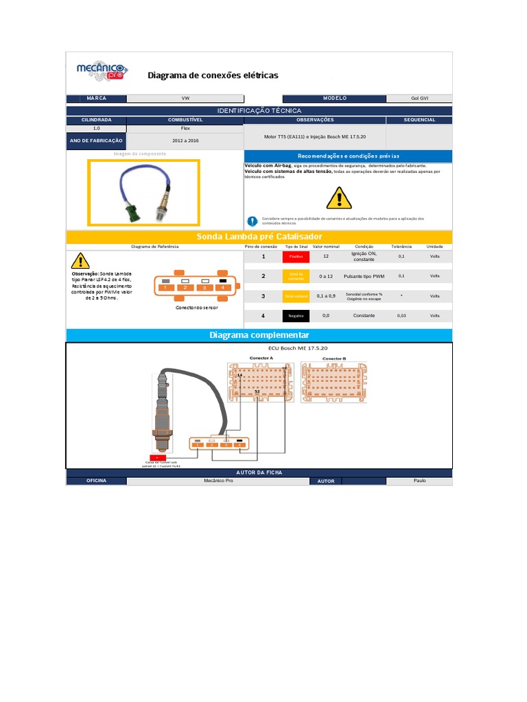 VWGOLES03 - Gol GVI 1 - 0 - Diagrama de Conexões - Sonda Lambda Pré Catalisador | PDF ...