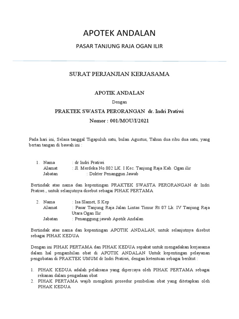 Perjanjian Kerjasama Apotik | PDF | Hukum