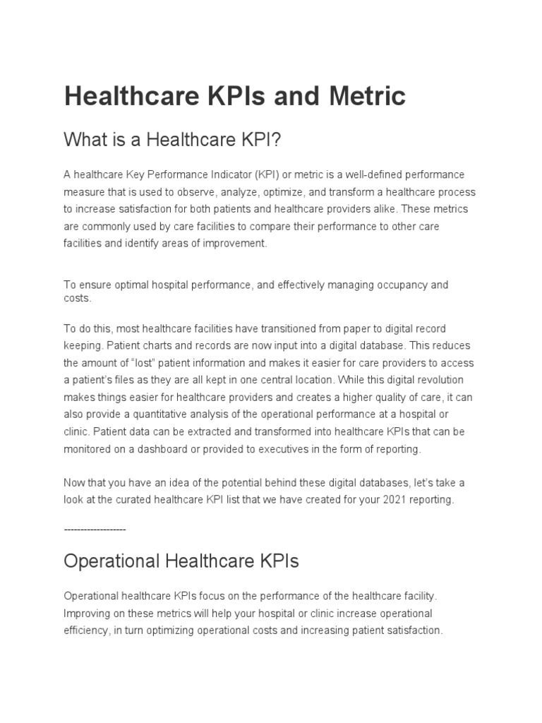 Healthcare KPIs and Metrics | PDF | Emergency Department | Patient