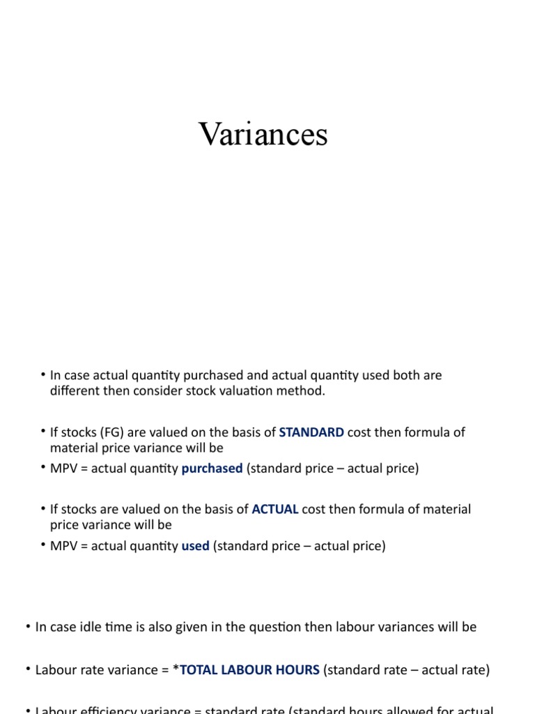 Labour and Material Variance Formulas | PDF | Labour Economics | Prices