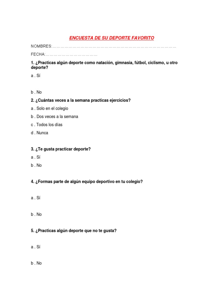 Encuesta sobre deportes favoritos infantiles | PDF