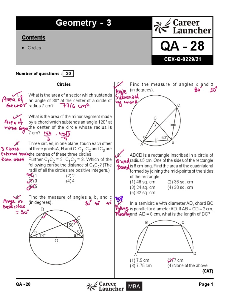 Geometry - Circles | PDF | Circle | Area