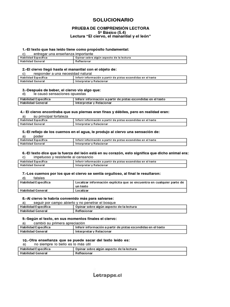 Taller de Comprensión Lectora 5º Básico | PDF | Comprensión lectora ...