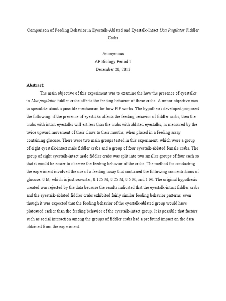 AP Biology Fiddler Crab Lab | PDF | Neuroscience | Biology